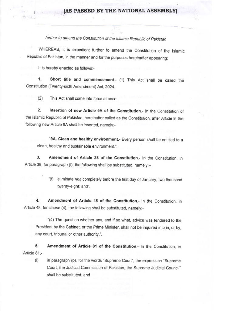 Pakistan Constitution 26th Amendment 2024 | PDF | Supreme Court Of ...