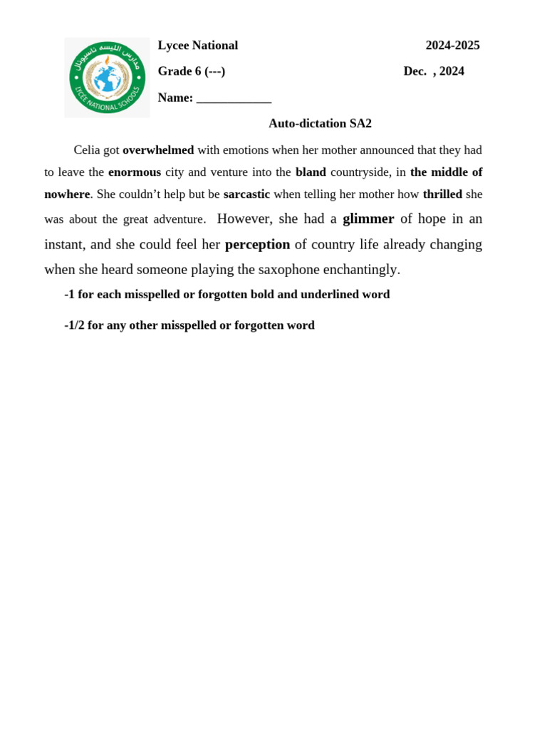 G6 Auto-Dictation SA2 2024-2025 CH-BRT (1) | PDF