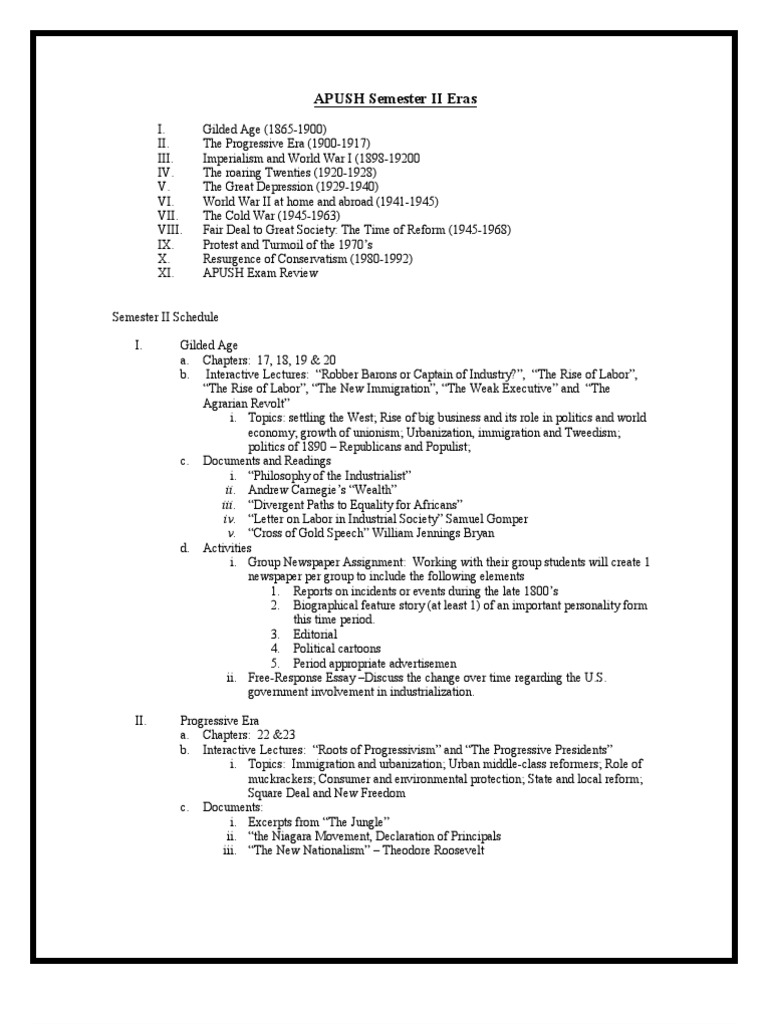 APUSH Spring Semester Syllabus | PDF | Cold War | Franklin D. Roosevelt