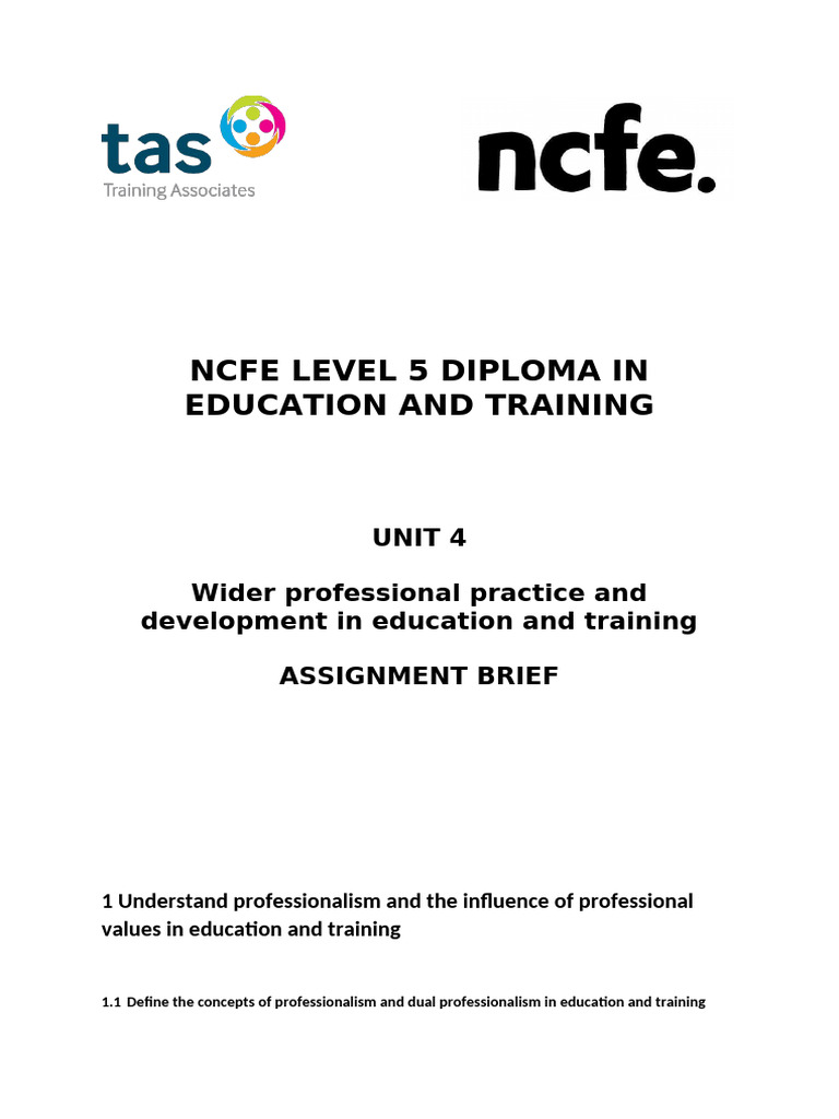 Assignment Brief Unit 4 Education & Training | PDF
