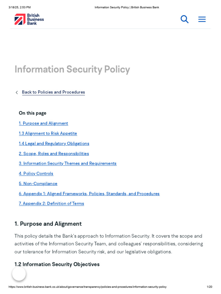 British Business Bank Information Security Policy | PDF | Information ...