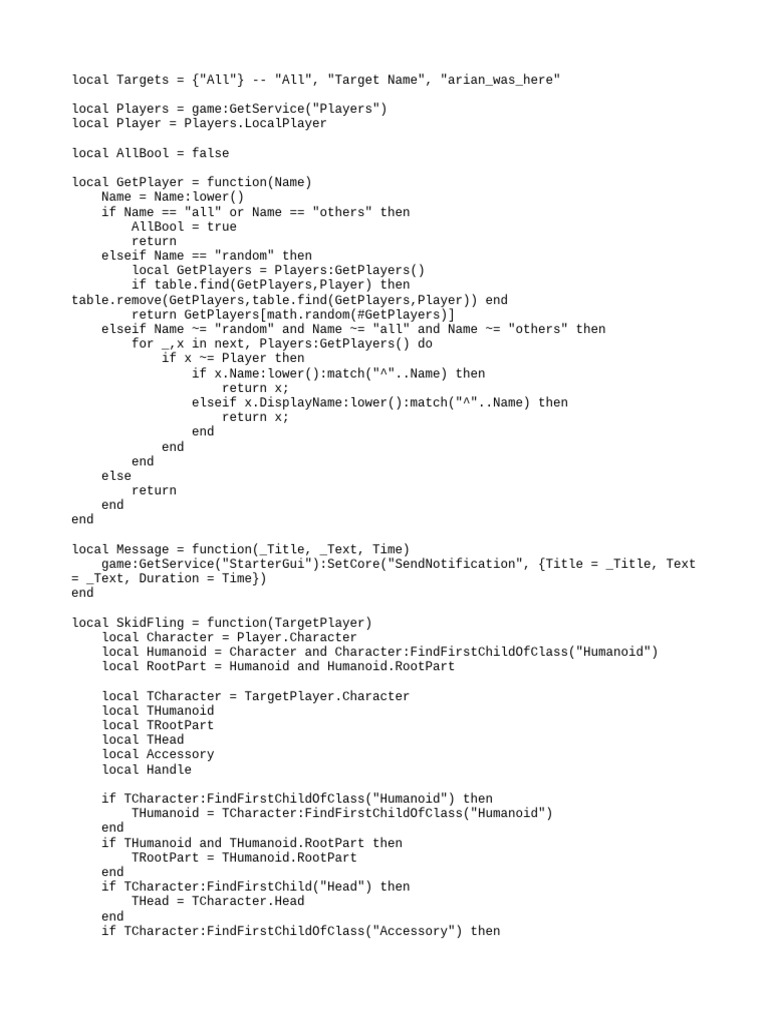 CachedFlingAll Very Ez Fling Script For Lua Students | PDF | Humanoids ...
