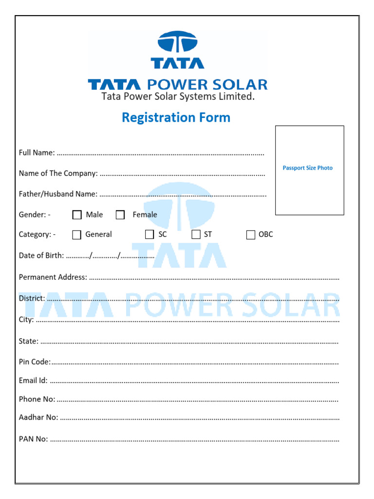 Registration Form Tata Power Solar. | PDF