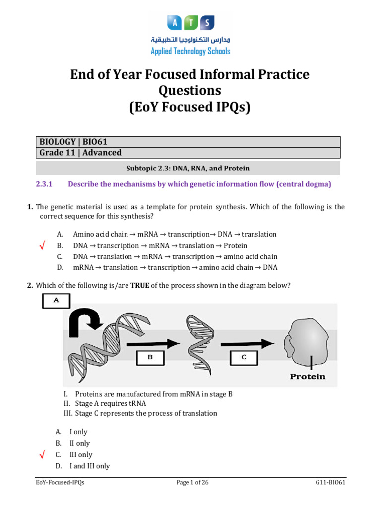 Ay2425 Eoy Bio61 Focused Ipq Ak | PDF | Cellular Respiration | Translation (Biology)