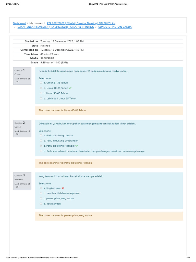 Soal Uts - Pilihan Ganda - Attempt Review | PDF
