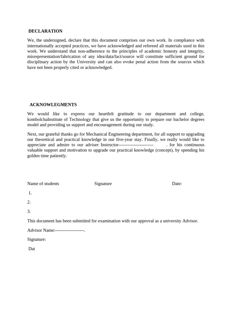 Declaration | PDF | Belt (Mechanical) | Mechanical Engineering