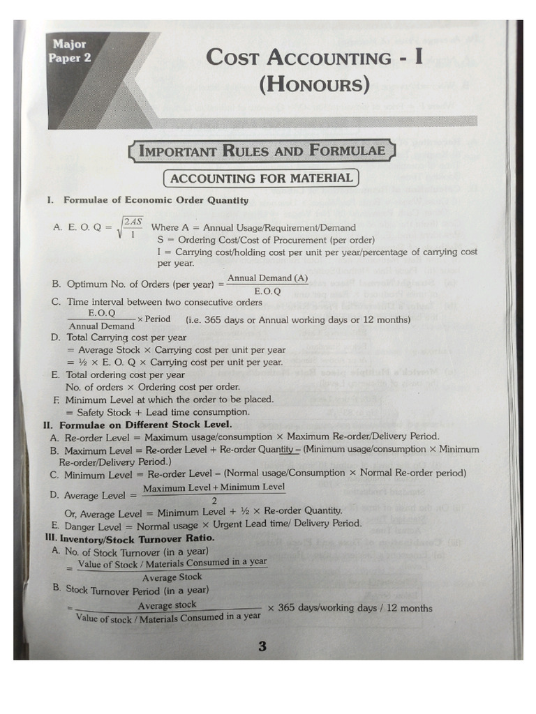 Cost Accounting All Formulas | PDF