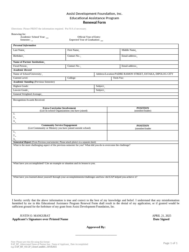 EAP Renewal Form Fillable Form s.2025 | PDF