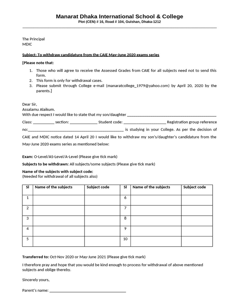 Withdraw Form Docx Manarat2415202092523PM | PDF