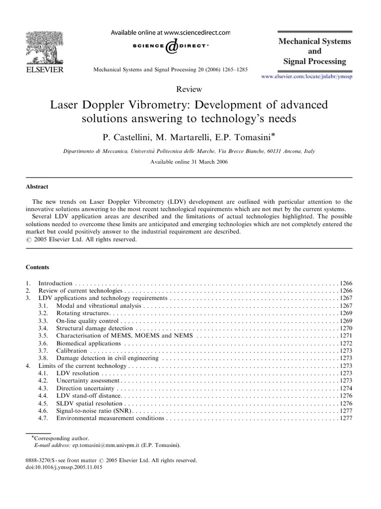 Laser Doppler Vibrometry - Development of Advanced Solutions Answering ...