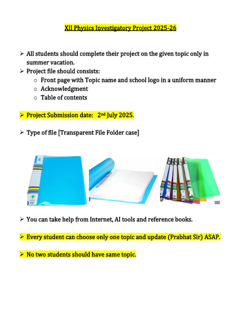 Class 12 Physics Project Topics 2025-26 | PDF | Light | Diffraction