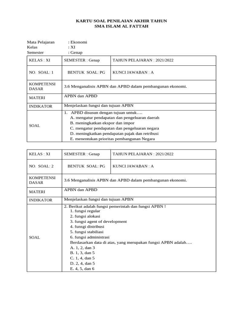 Kisi-Kisi Ekonomi Xi SMT 2 | PDF