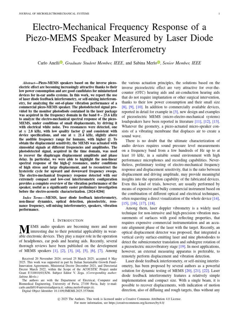 Electro-Mechanical Frequency Response of A Piezo-M | PDF | Interferometry | Resonance