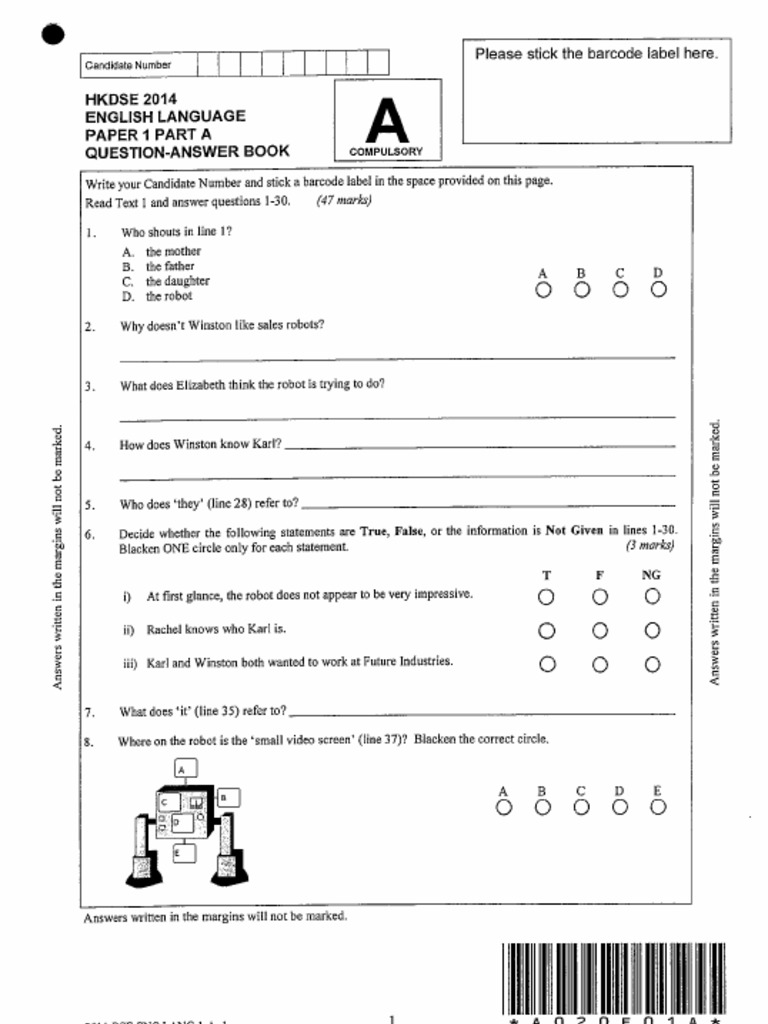 2014 Dse Eng Paper 1 - Qa Books | PDF