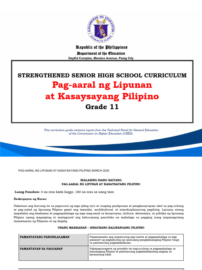 SHS Pag-Aaral NG Lipunan at Kasaysayang Pilipino 3292025 | PDF