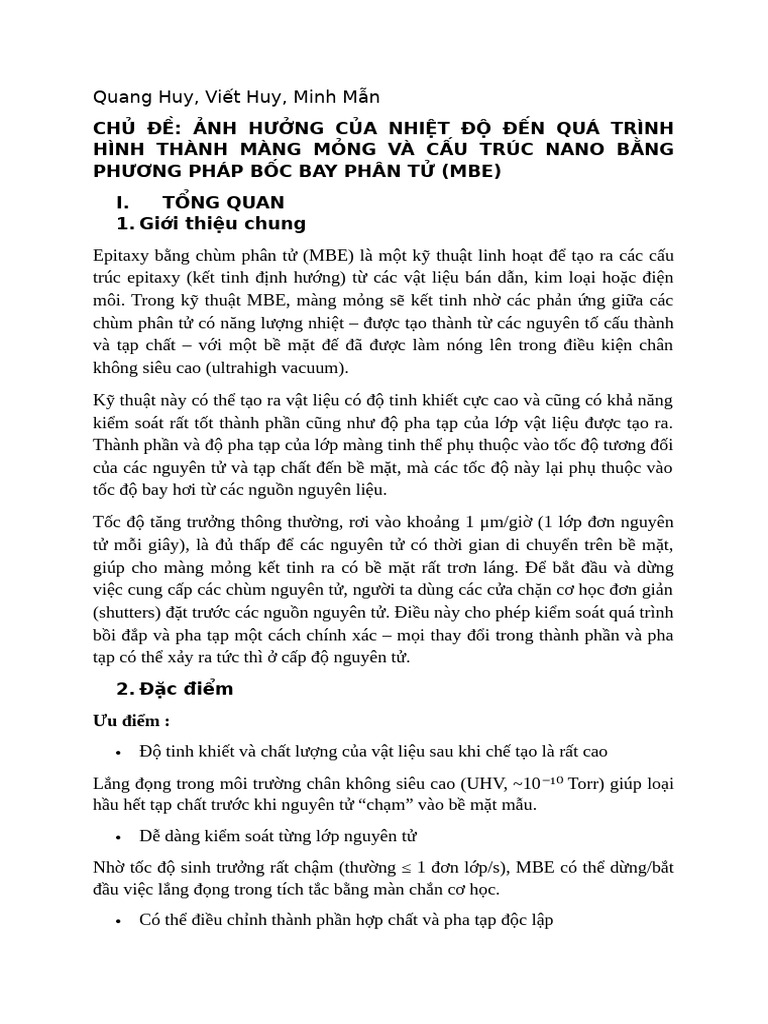 Ảnh Hưởng Của Nhiệt Độ - Phương Pháp MBE | PDF