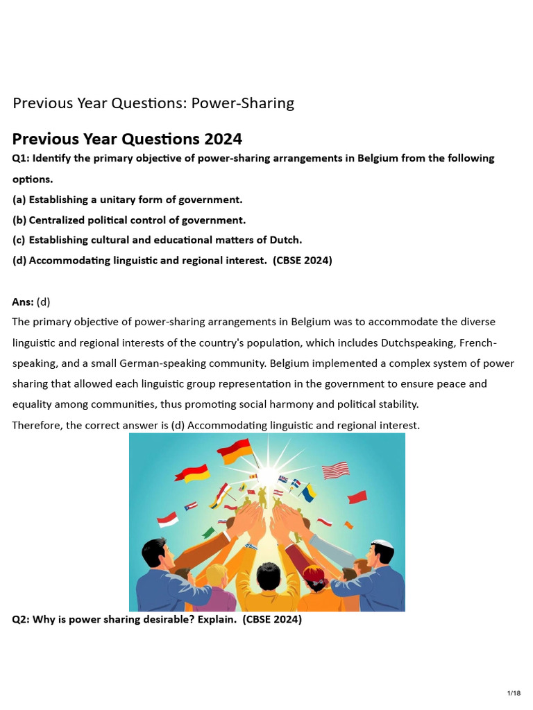 Class 10 Civics Chapter 1 Previous Year Questions - Power Sharing ...