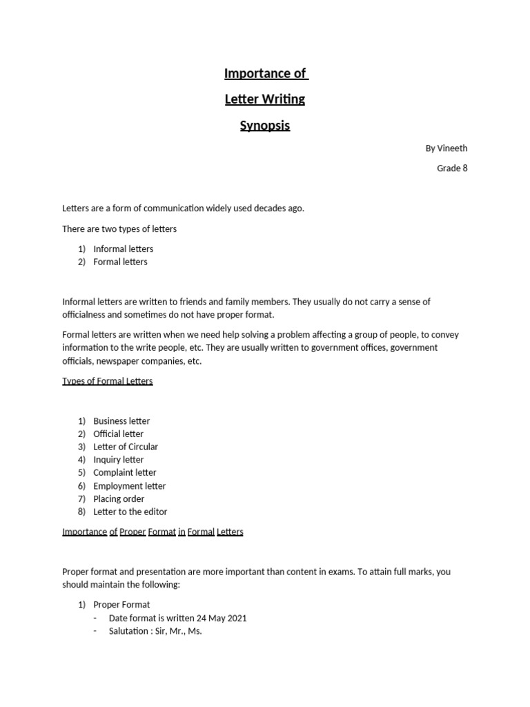 Importance of Formal Letter Writing | PDF