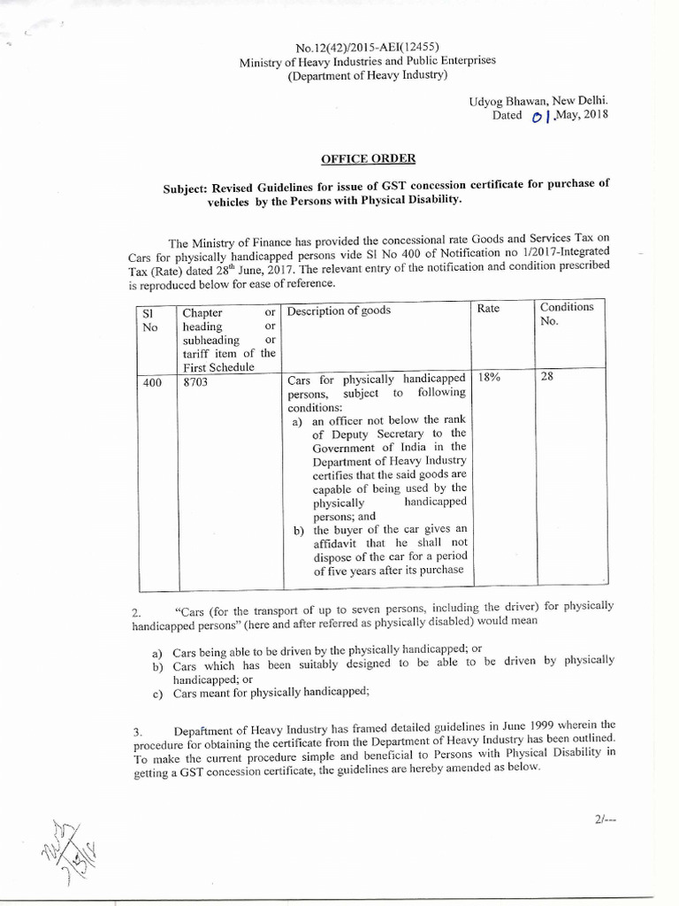 GST Concession Guidelines for Disabled Vehicles | PDF | Identity ...