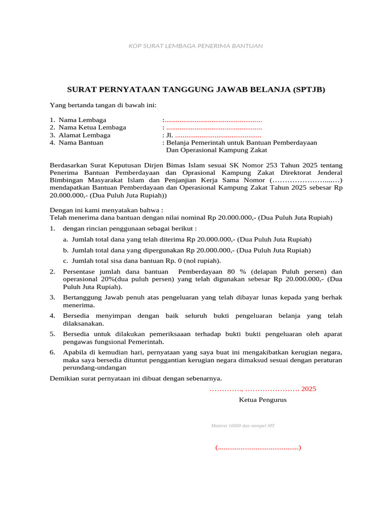 9. Surat Pernyataan Tanggung Jawab Belanja (SPTJB) | PDF