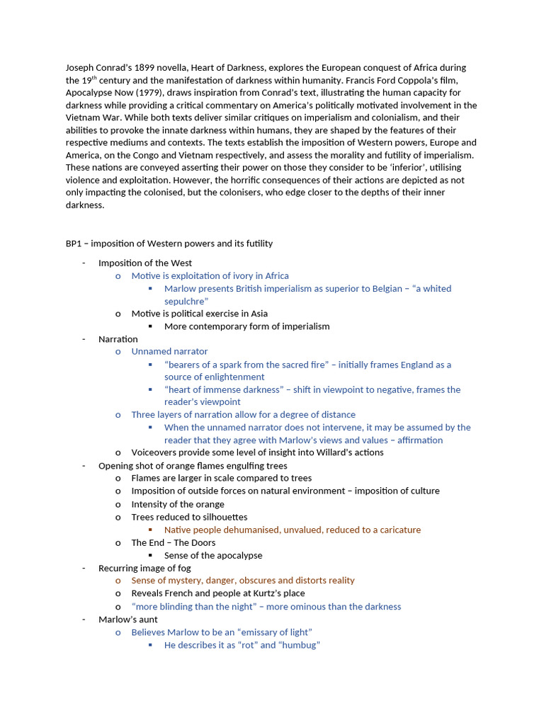 Heart of Darkness Comparative Essay | PDF | Heart Of Darkness | Kurtz ...