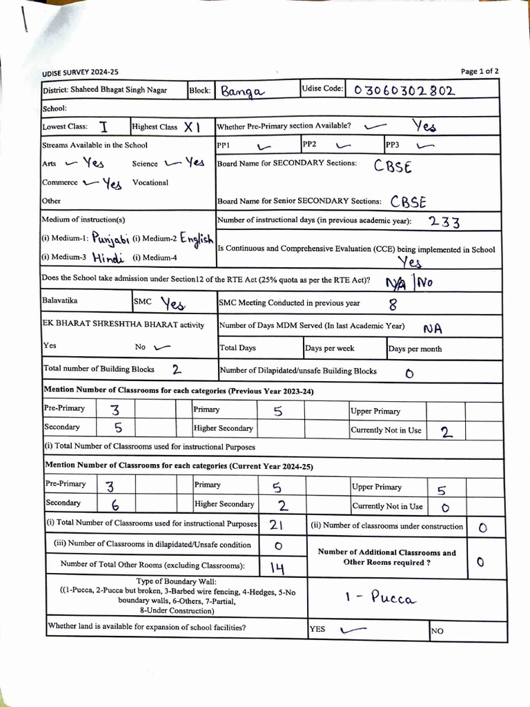 Udise Perfoma 24-25 | PDF