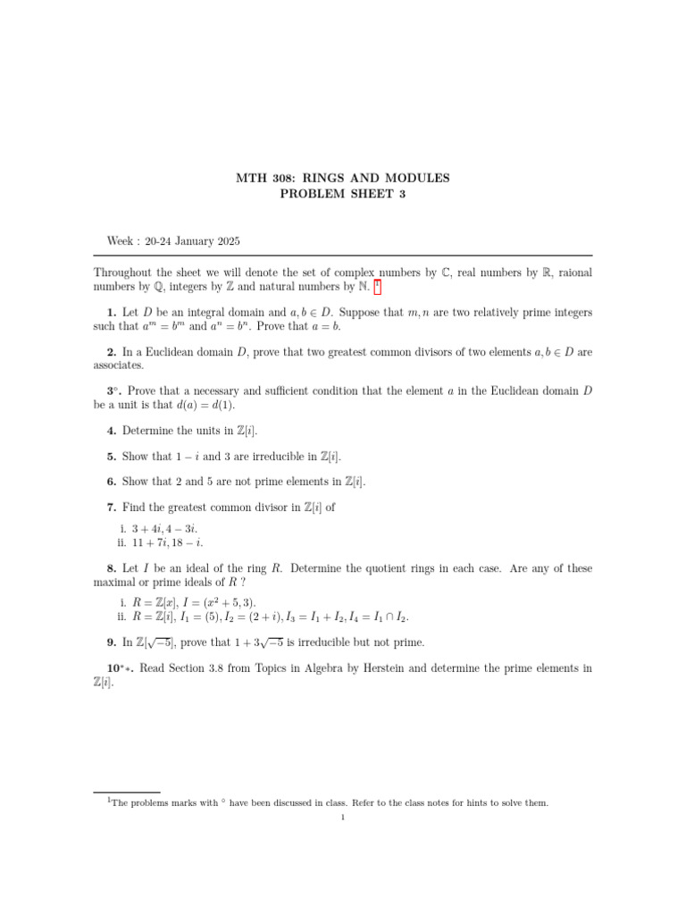 MTH 308: Rings and Modules Problem Sheet 3: C R Q Z N | PDF