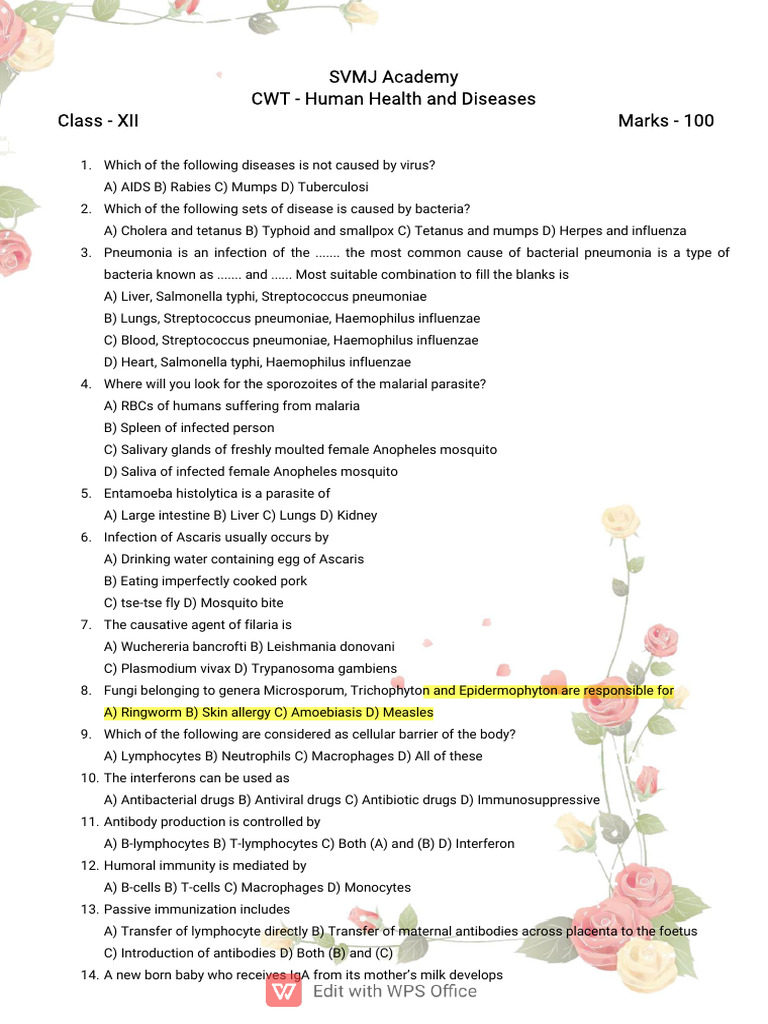 CWT XII Human Health & Diseases | PDF