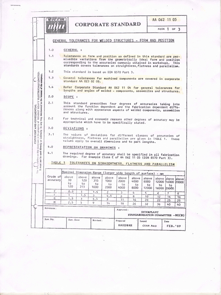 Bhel Tolerance Chart | PDF