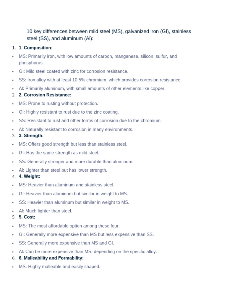 10 Key Differences Between Mild Steel | PDF | Steel | Stainless Steel