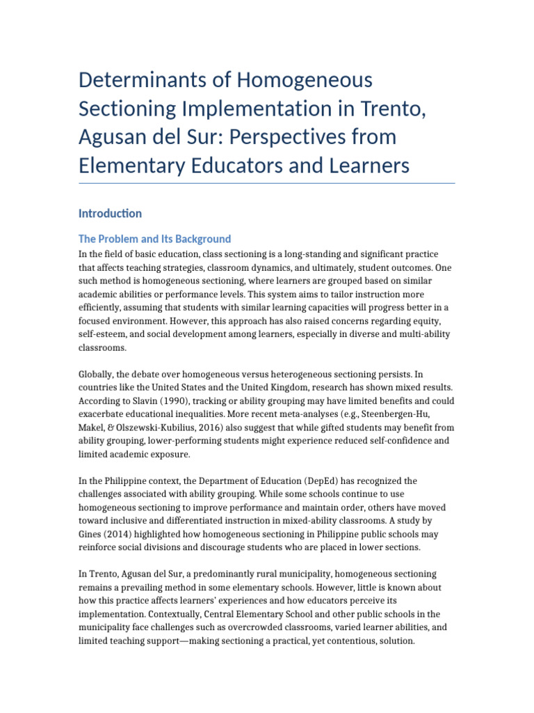 Homogeneous Sectioning Research Document | PDF | Learning | Teachers