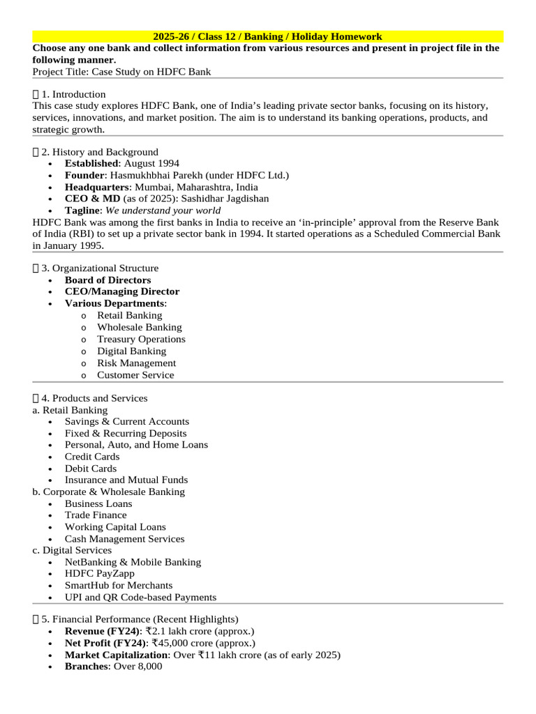 HW 2025-26 Class 12 Banking | PDF | Banks | Service Industries