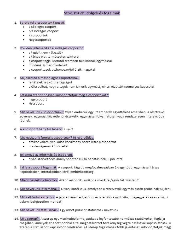 Szoc. Pszich. Dolgok És Fogalmak | PDF