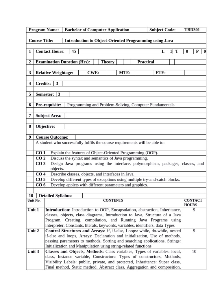 BCA - 3rd Sem - TBD301 OOP - Java - Vaishali | PDF | Class (Computer Programming) | Method ...