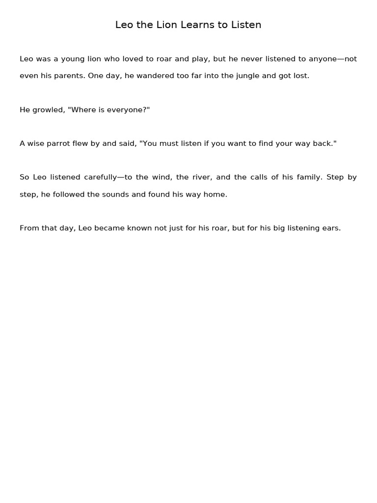 Leo The Lion Learns To Listen | PDF
