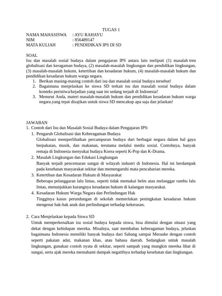 Tugas 1 Pendidikan Ips Di SD | PDF