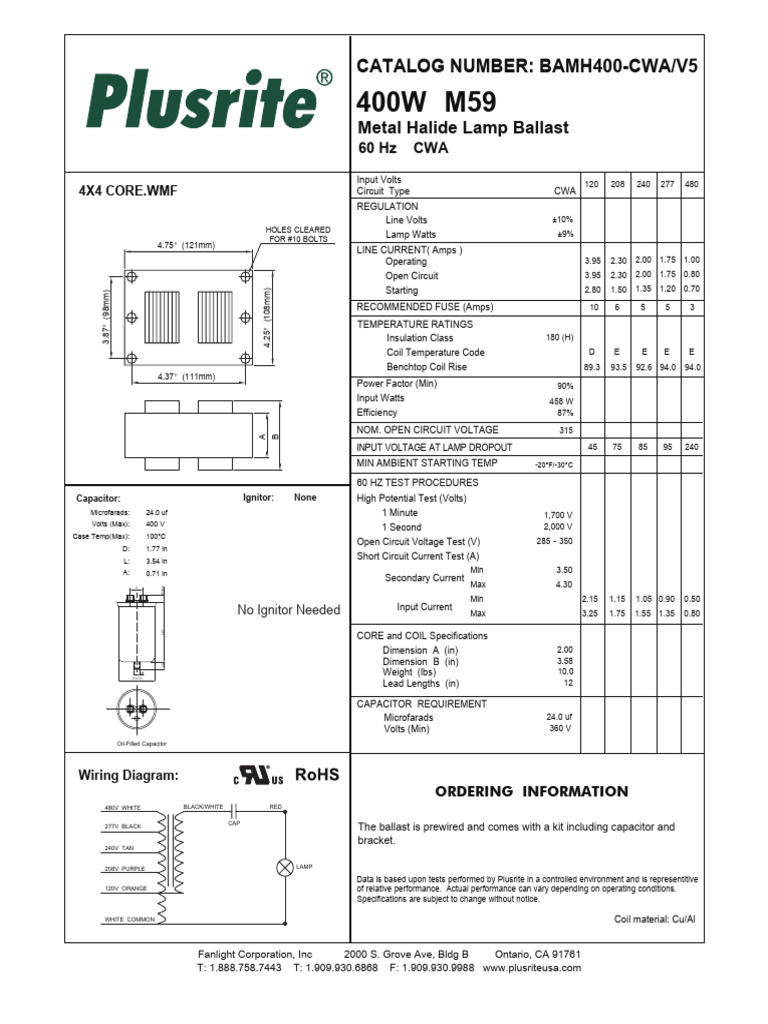 Plusrite Ballasts | PDF | Capacitor | Inductor