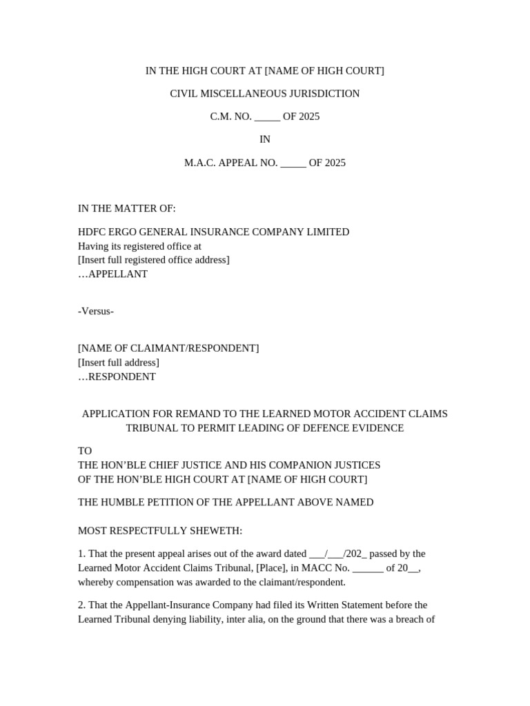 Remand Application for Defence Evidence | PDF | Tribunal | Common Law