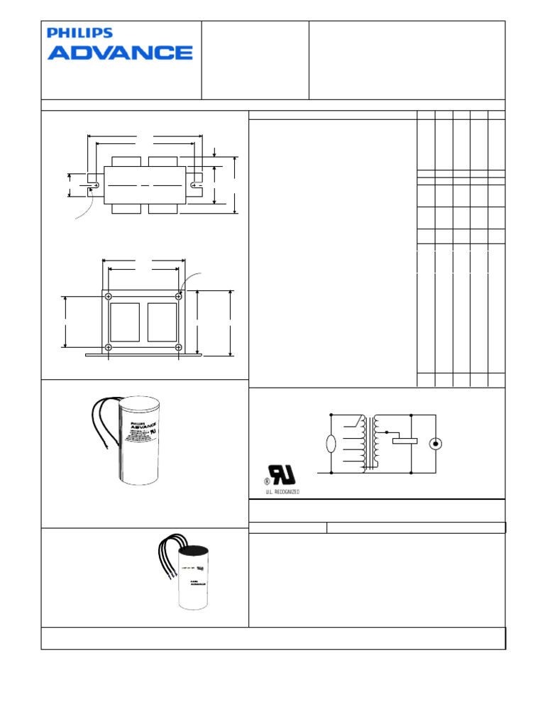 Philips Advance Ballast Specifications | PDF | Inductor | Power (Physics)