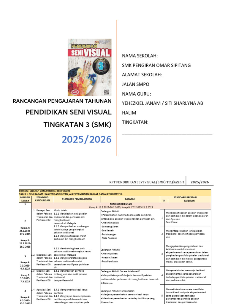 RPT PSV Tingkatan 3 2025 | PDF