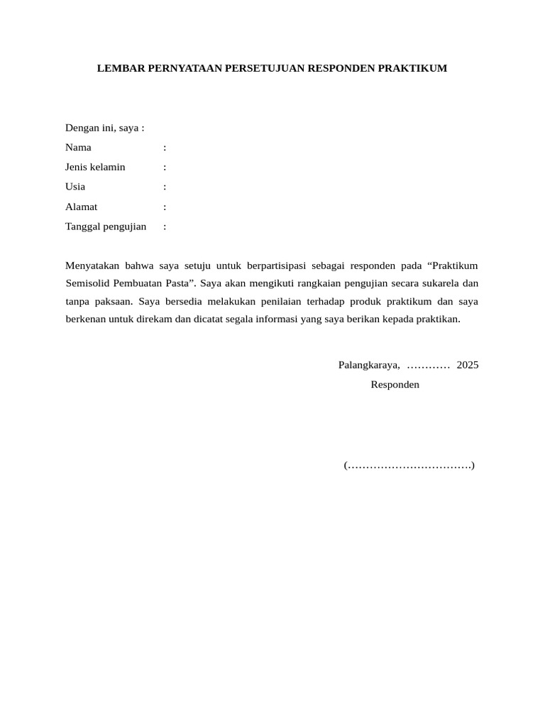 Surat Pernyataan Responden Pasta | PDF