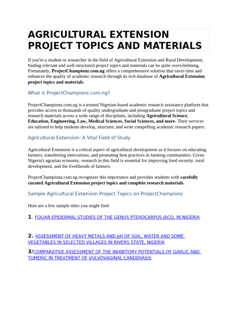 Agricultural Extension Project Topics And Materials Pdf Agriculture