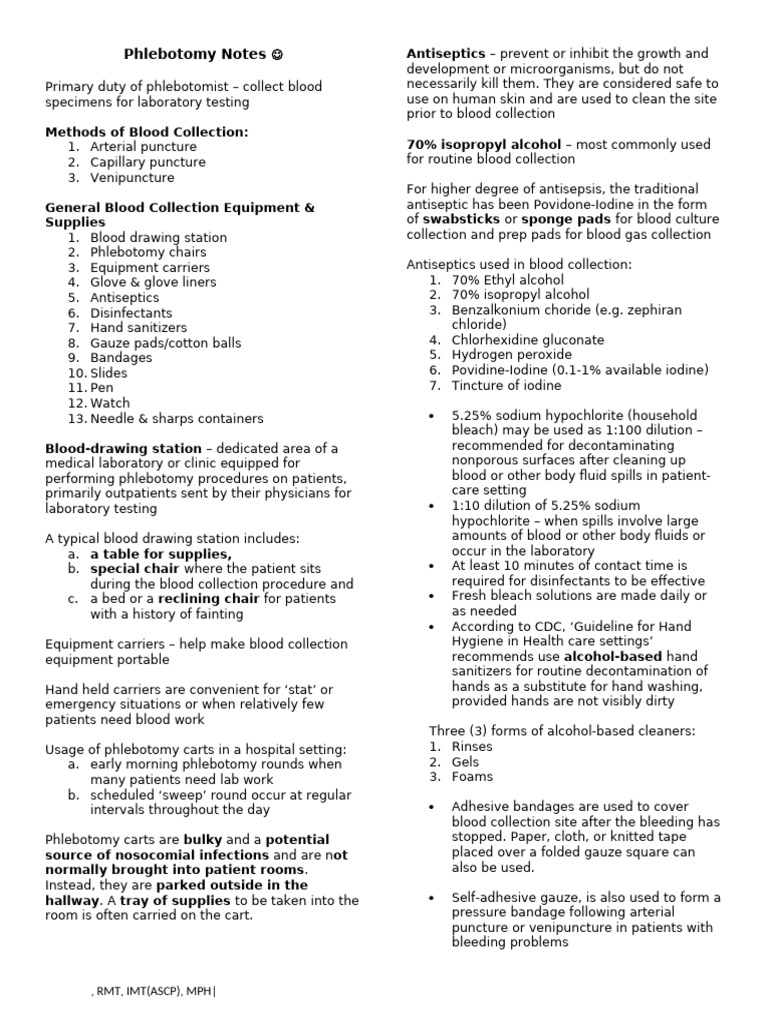1 Page Phlebotomy-Notes | PDF | Syringe | Clinical Medicine