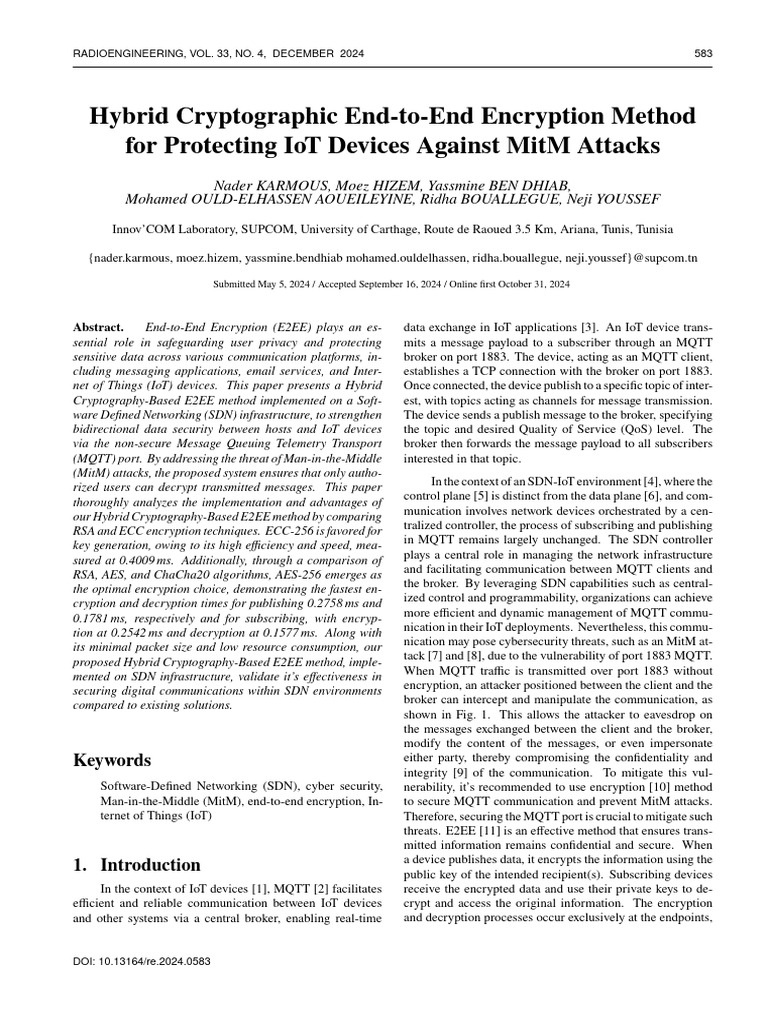 Hybrid Cryptographic End-to-End Encryption Method For Protecting IoT Devices Against MitM ...