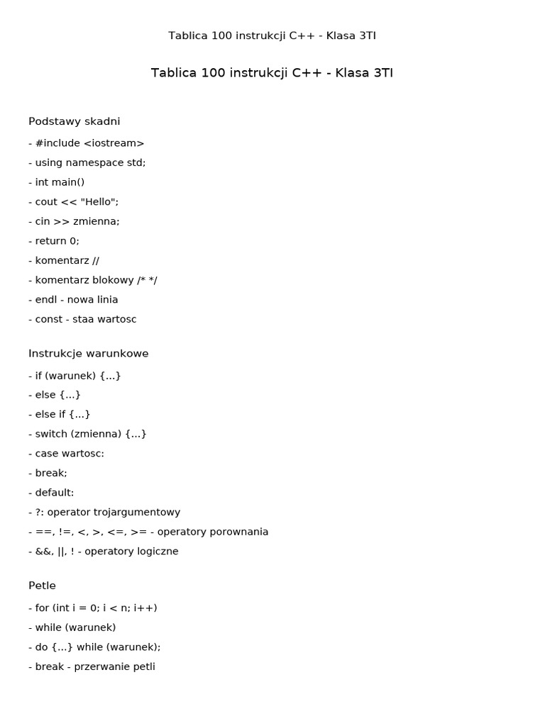 Instrukcje CPP | PDF