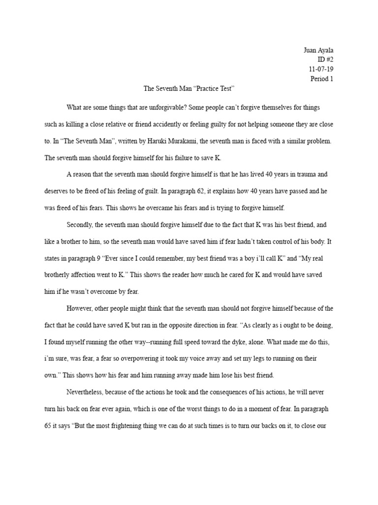 Forgiveness in "The Seventh Man" Essay | PDF
