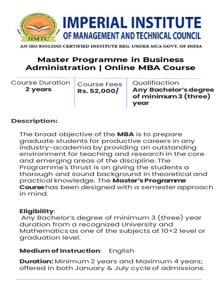 Online MBA Program: 2-Year Course | PDF | Master Of Business ...