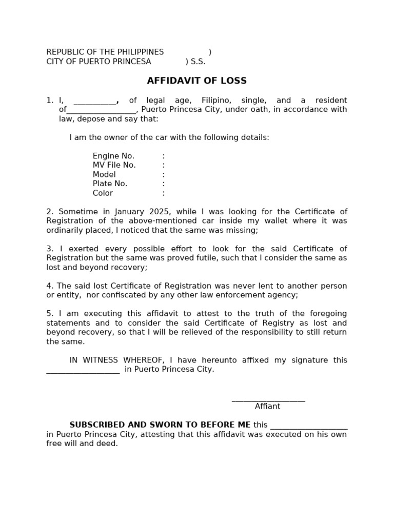 Affidavit of Loss or:CR | PDF