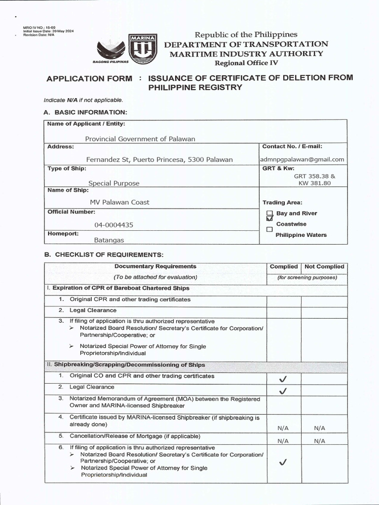 Application Form Issuance of Certificate of Deletion From Phil | PDF