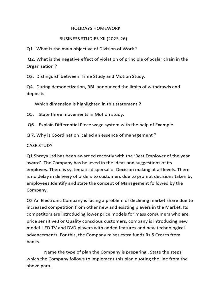 Holidays Homework-Bst Xii | PDF | Business Economics | Economies